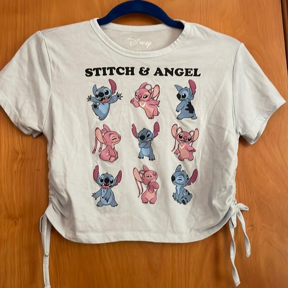Disney | Tops | Disney Stich Angel Pale Blue Crop Top With Side Ties ...